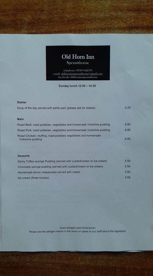 Menu at The Old Horn Inn pub & bar, Leyburn