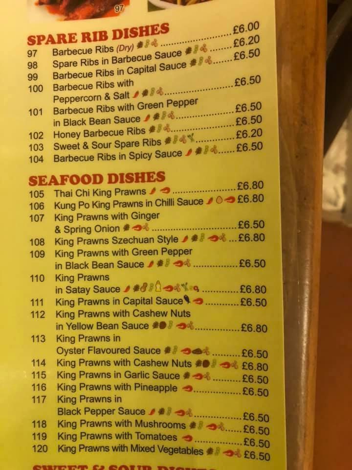 Menu at The Peking Palace fast food, Swanscombe