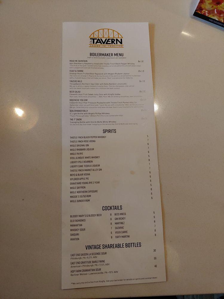Menu at The Tavern pub & bar, Pittsburgh