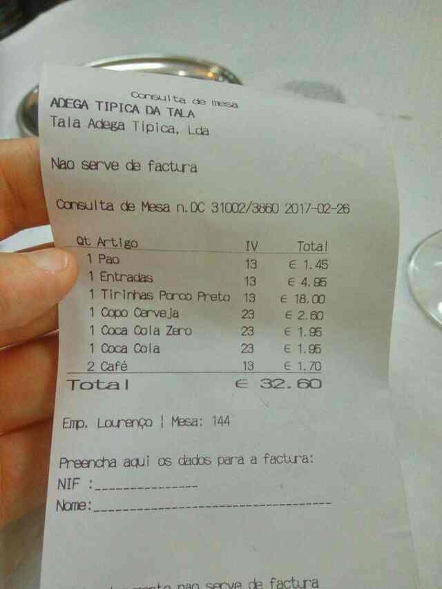 Menu em Adega Típica da Tala restaurante, Sintra