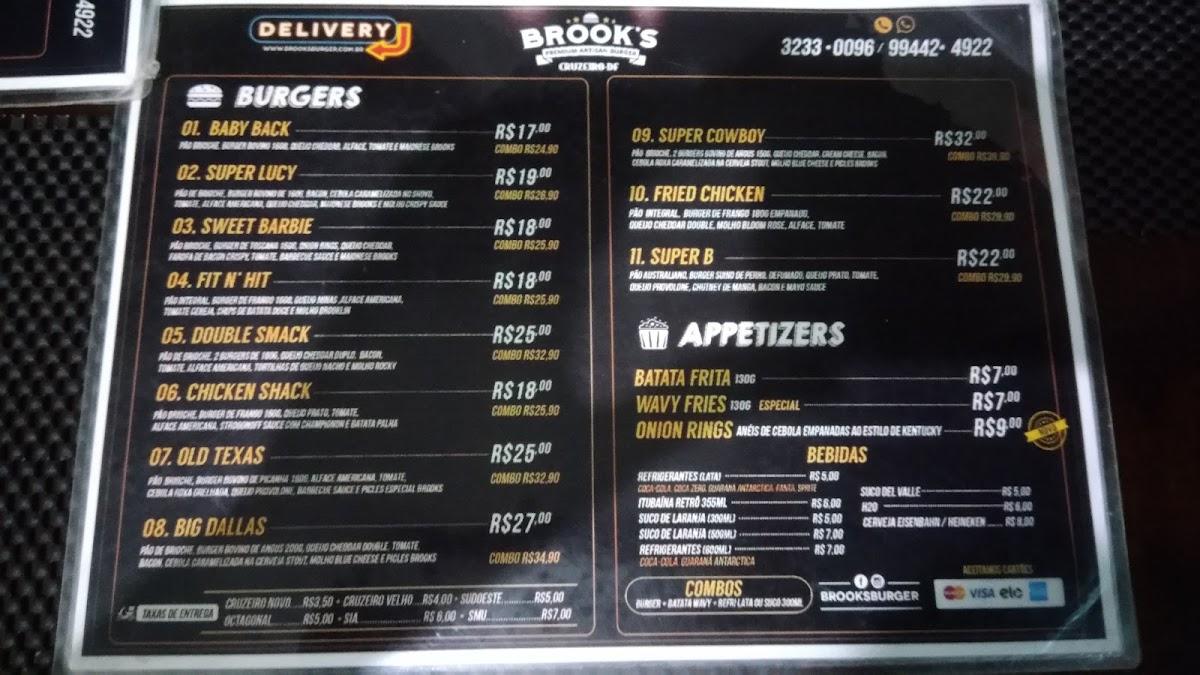 Menu at Brook's Cruzeiro restaurant, Brasília, Cruzeiro Novo Q. 505 LOTE 5