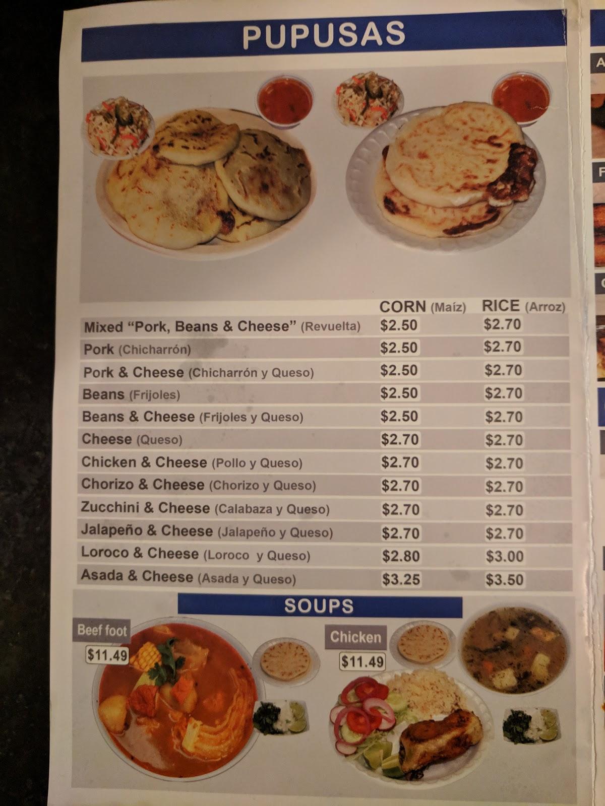 Menu at Pupuseria La Molienda restaurant, Rialto