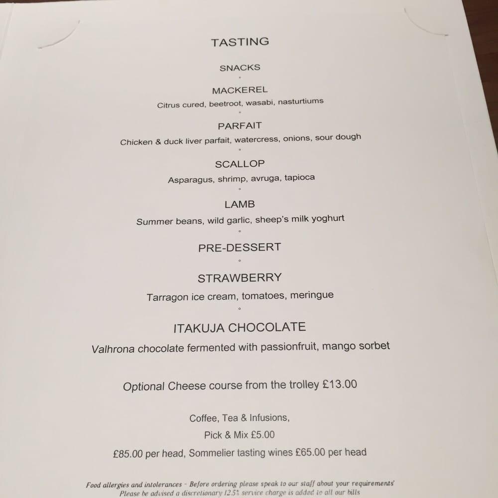 Menu at Simpsons Restaurant, Birmingham