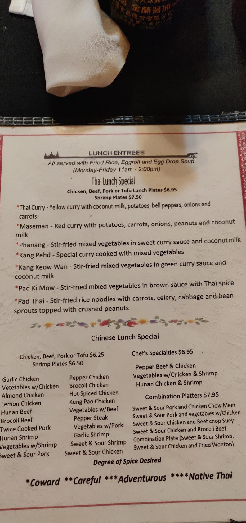Menu at Terry’s Thai Cafe, Ingleside