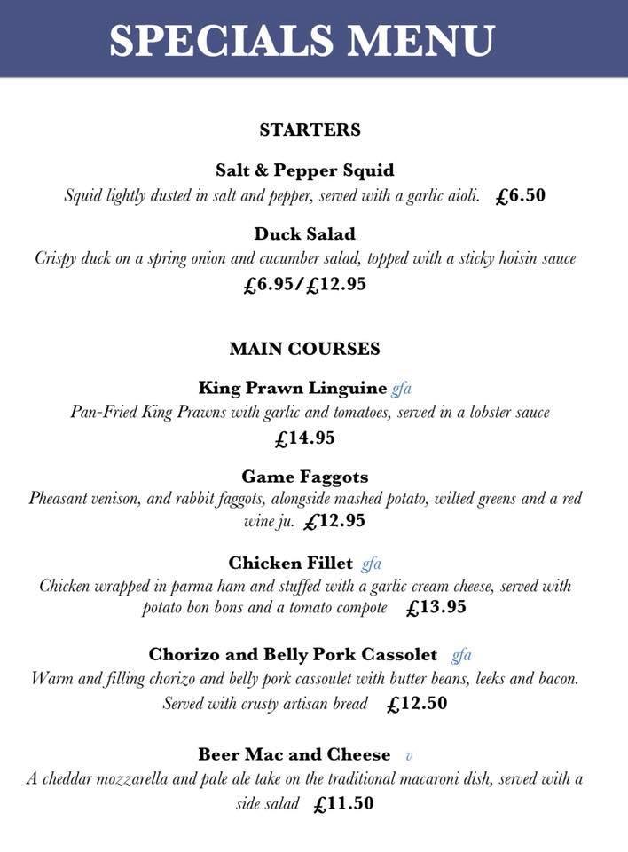 Menu at The White Lion pub & bar, Soberton