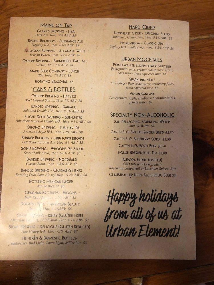 Menu at Urban Element Farm Fresh Eatery & Pub, Topsham
