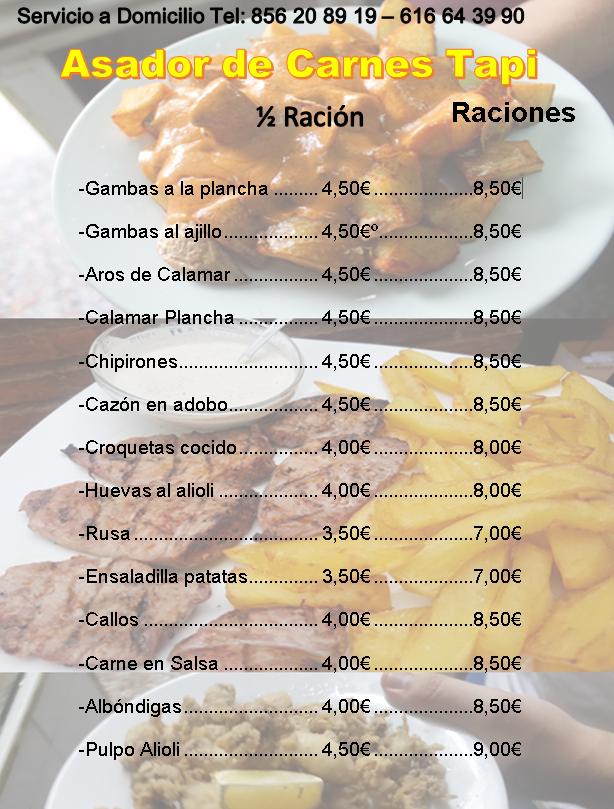 Carta del restaurante Tapi, Ceuta