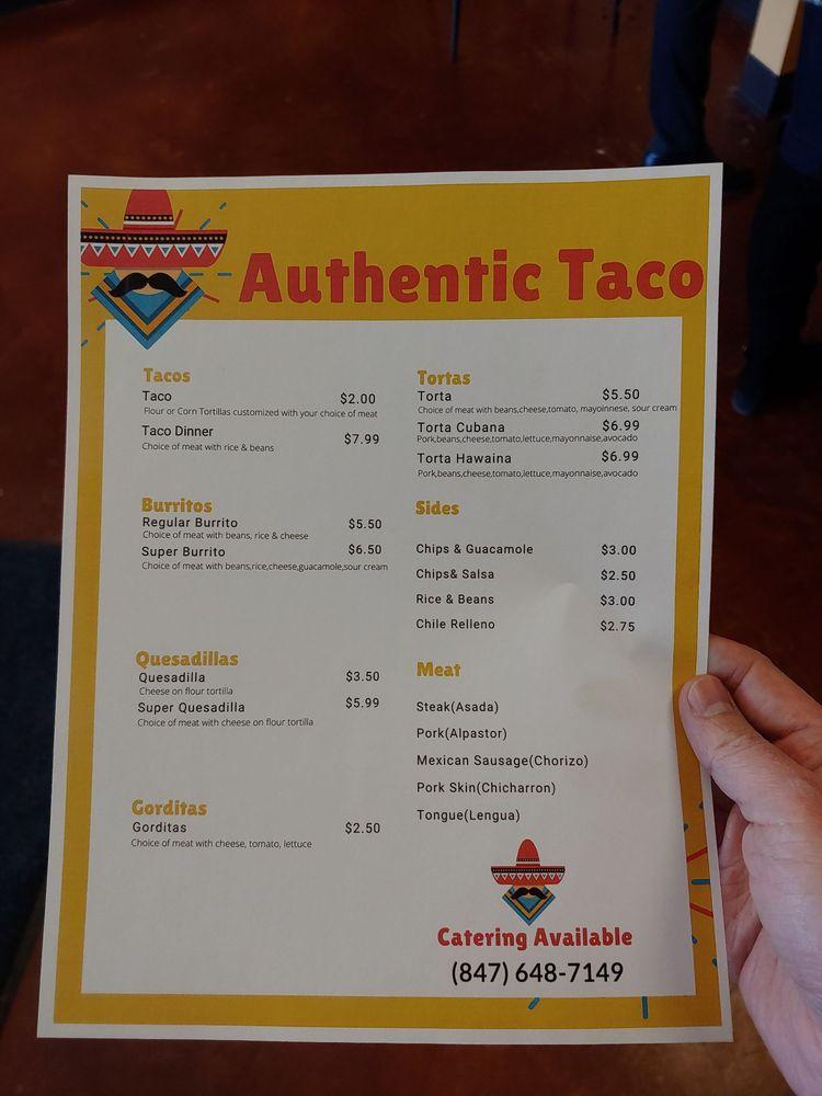 Menu at Authentic Taco restaurant, Elk Grove Village, Nerge Rd