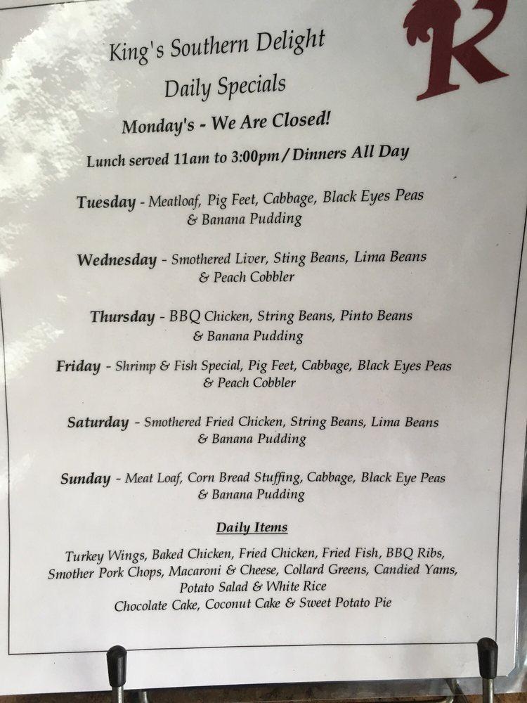 Menu at King's Southern Delight restaurant, Mount Vernon