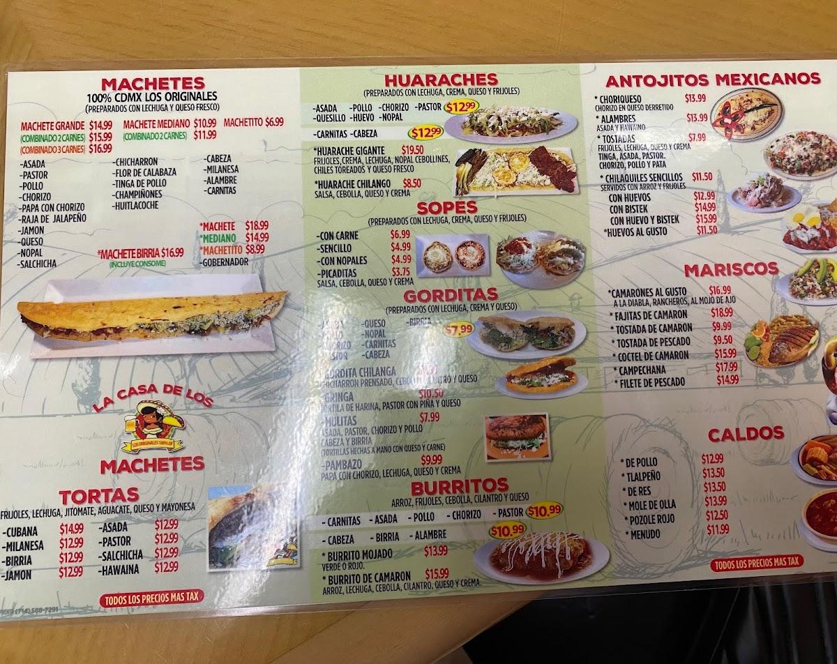 Carta del restaurante La Casa De Los Machetes, Stanton