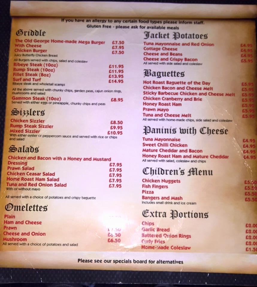 Menu at Old George pub & bar, Goole