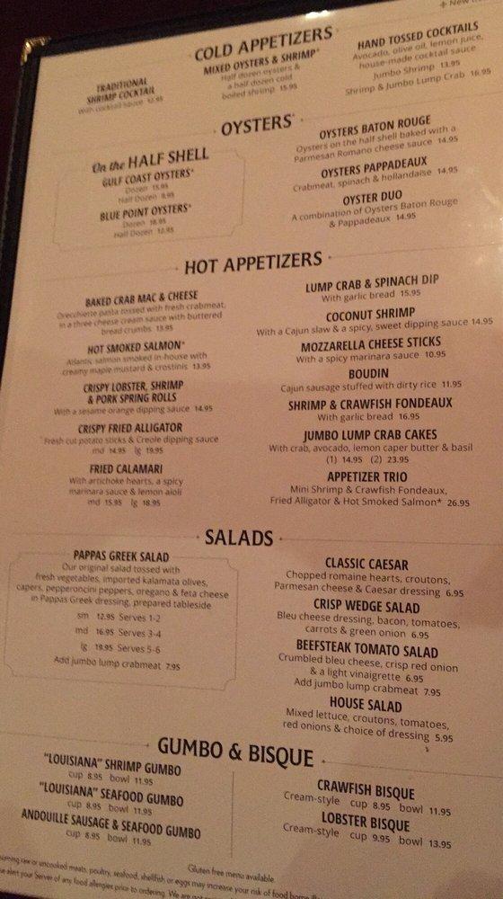 Menu at Pappadeaux Seafood Kitchen restaurant, Conroe, I-45
