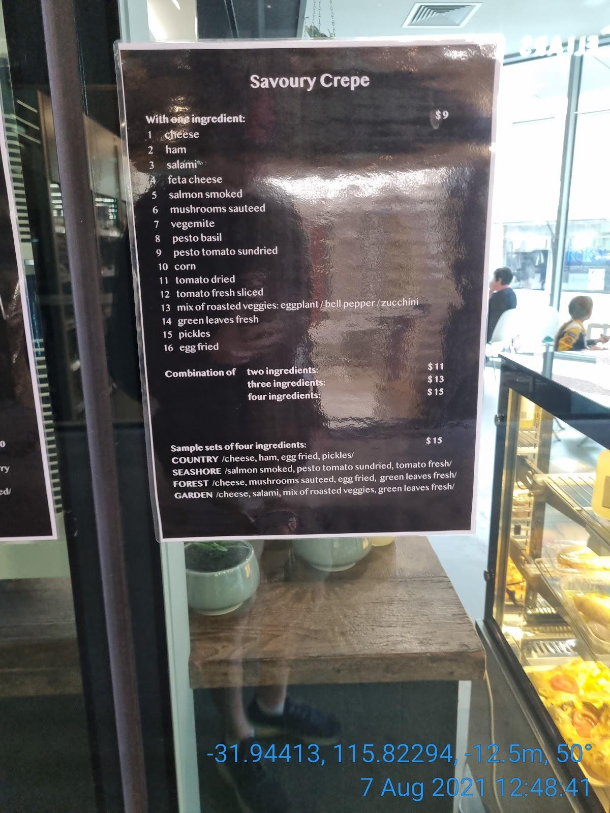 Carta de Subi Store Cafe, Subiaco