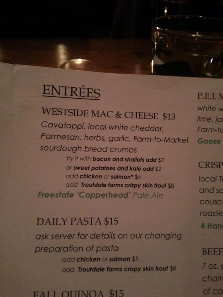 Menu at The Westside Local restaurant, Kansas City