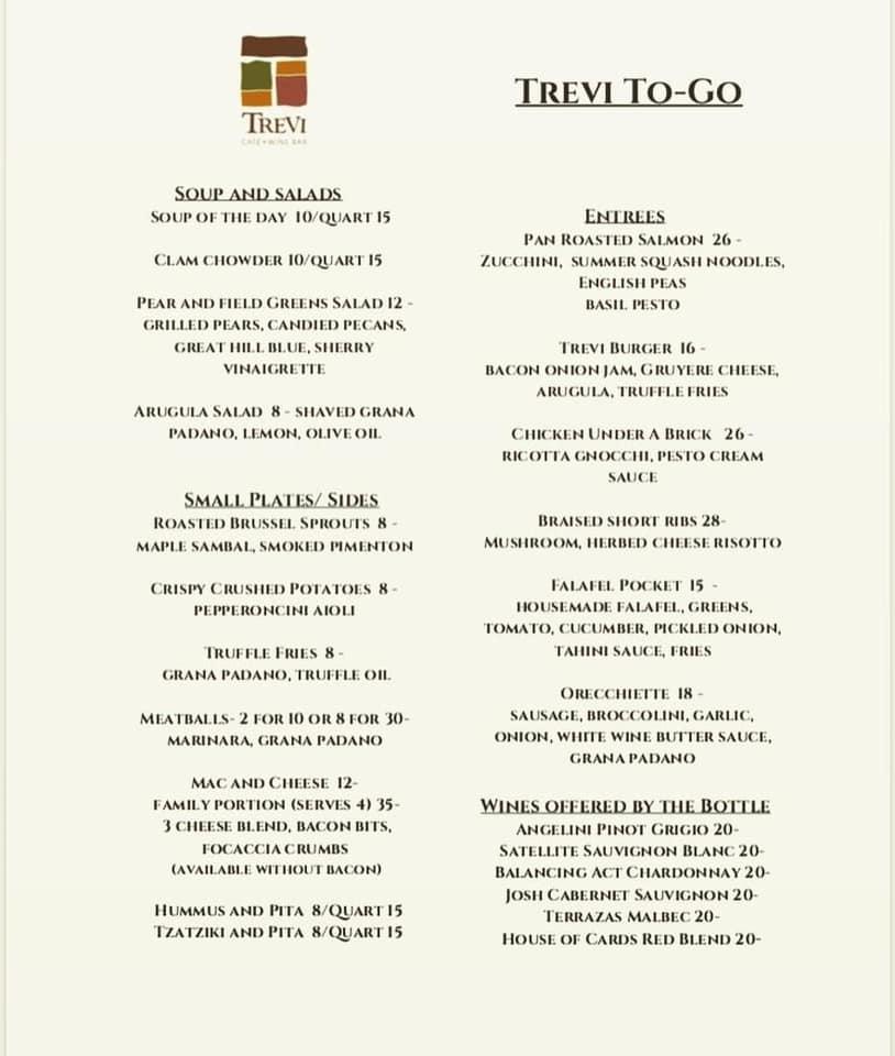 Menu at Trevi Cafe and Wine Bar, Mashpee