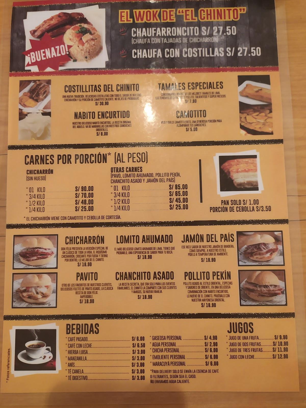 Carta del restaurante El Chinito Sangucheria, Surquillo