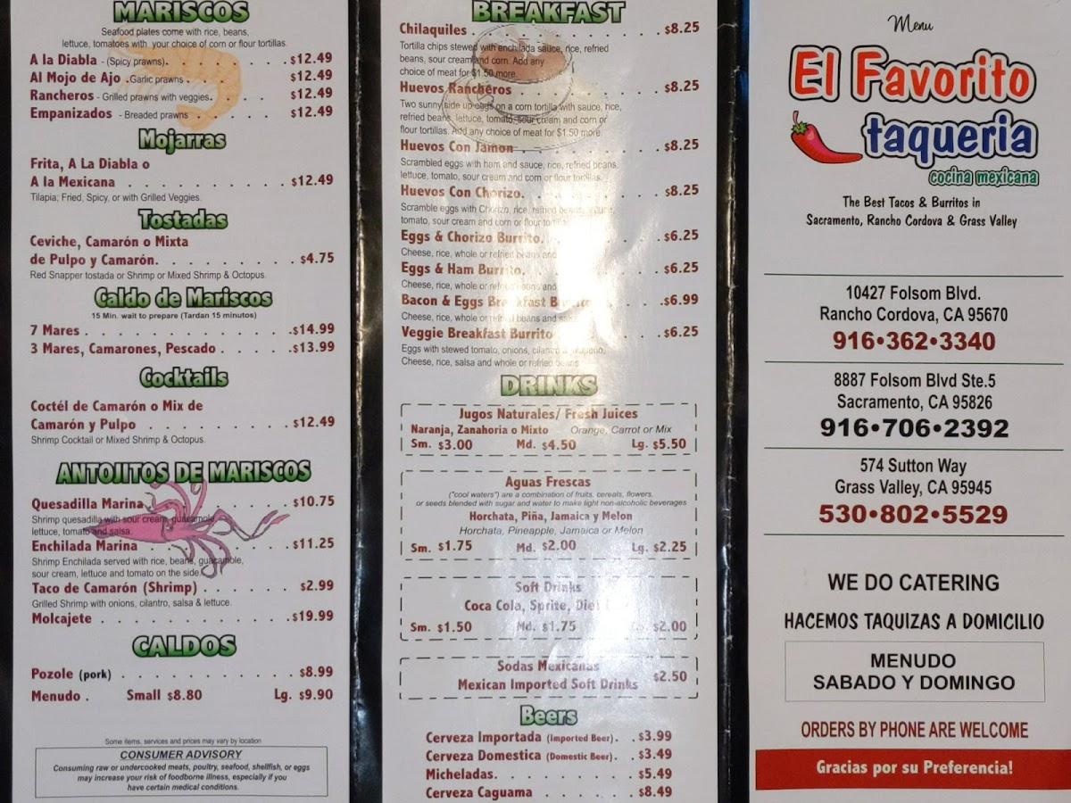 Menu at El Favorito Taqueria Cocina Mexicana restaurant, Sacramento ...