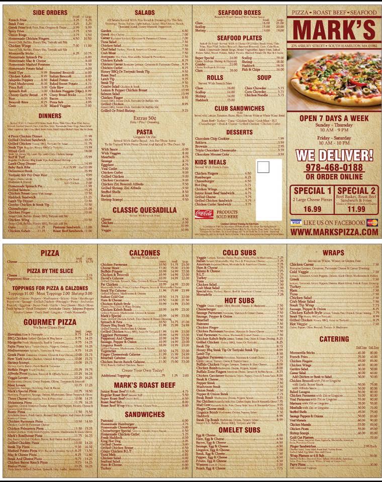 Menu at Five Sons Pizza restaurant, Hamilton