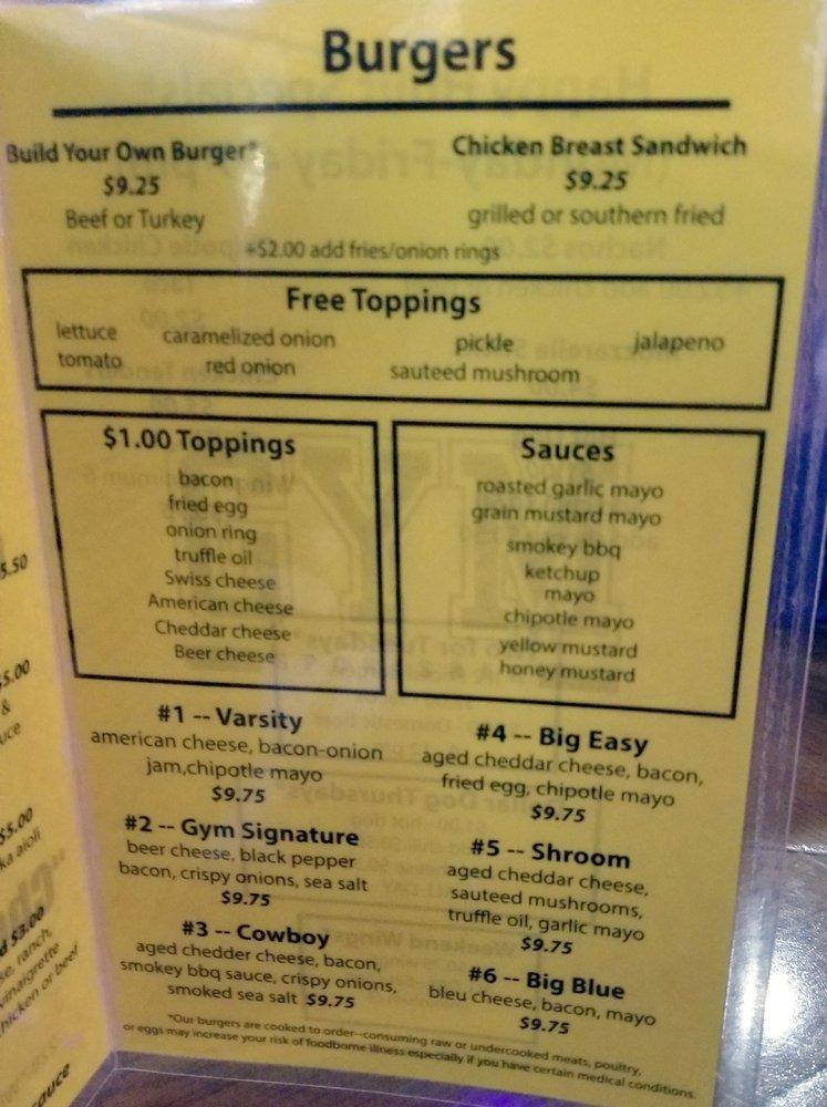 Menu at Gym Sportsbar, Wilton Manors