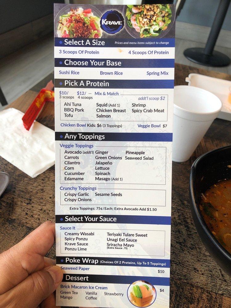 Menu at Krave restaurant, Tulare