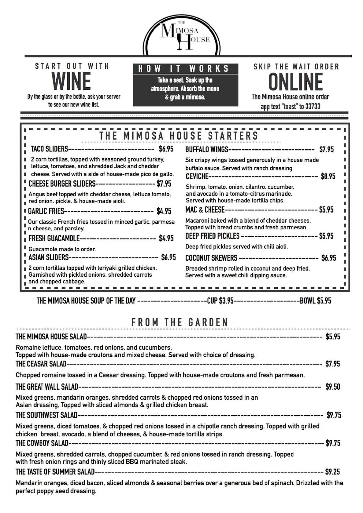 Menu at Mimosa House pub & bar, Sacramento