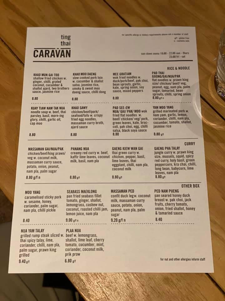 Menu at Thai Shack restaurant, Rawtenstall