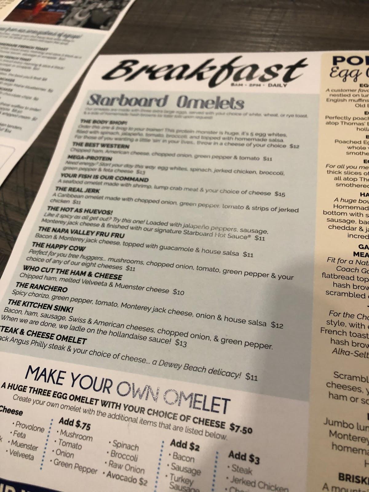 Menu at The Starboard pub & bar, Dewey Beach, DE-1