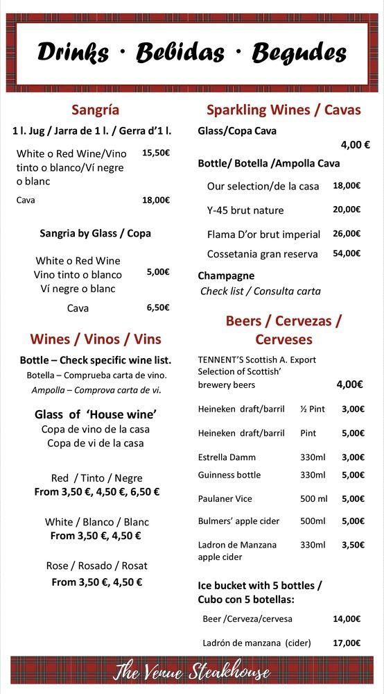 Menu at The Venue Steakhouse, Barcelona, Carrer del Rosselló