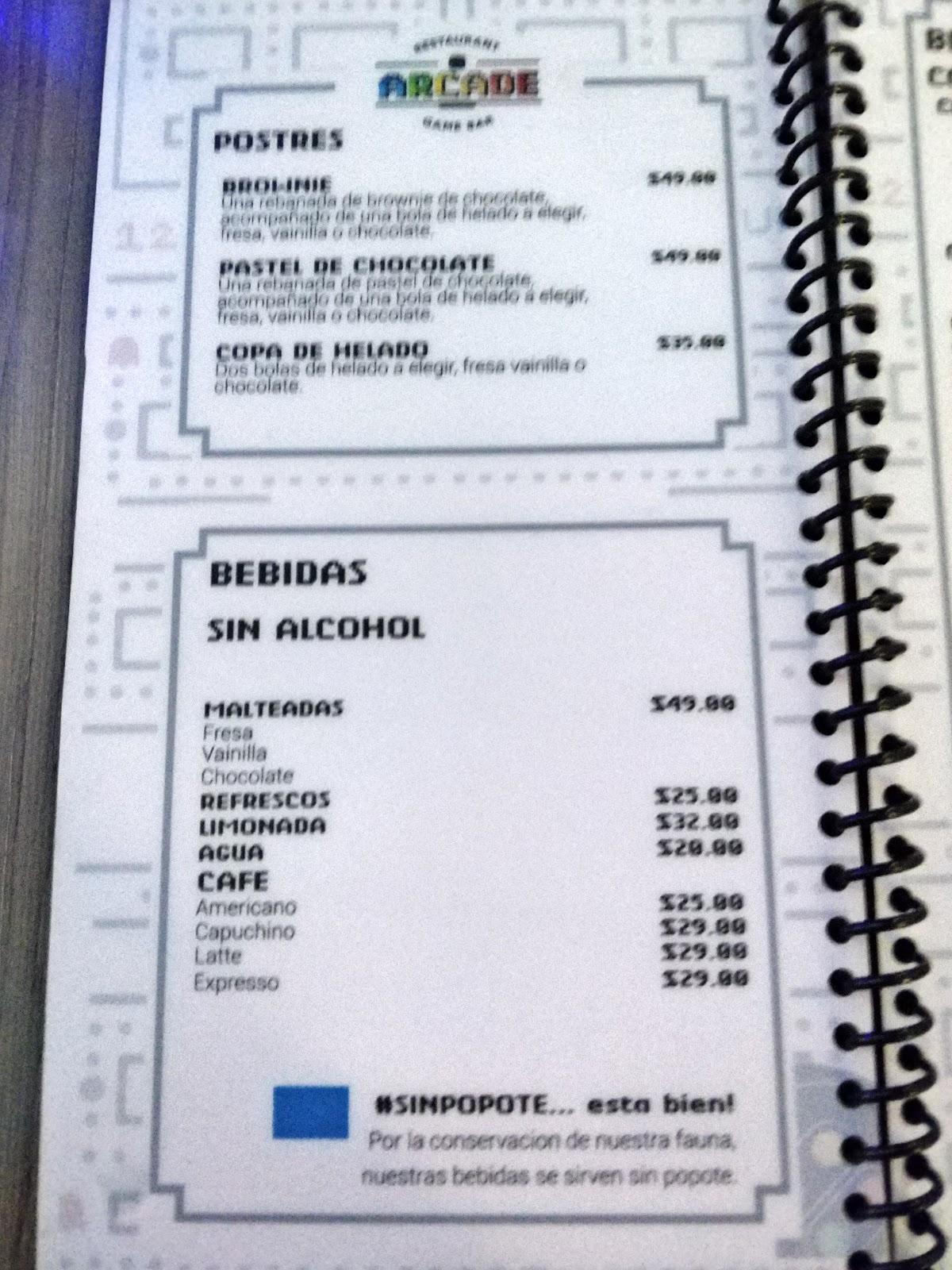 Menu at Arcade Restaurant Game Bar, Pachuca