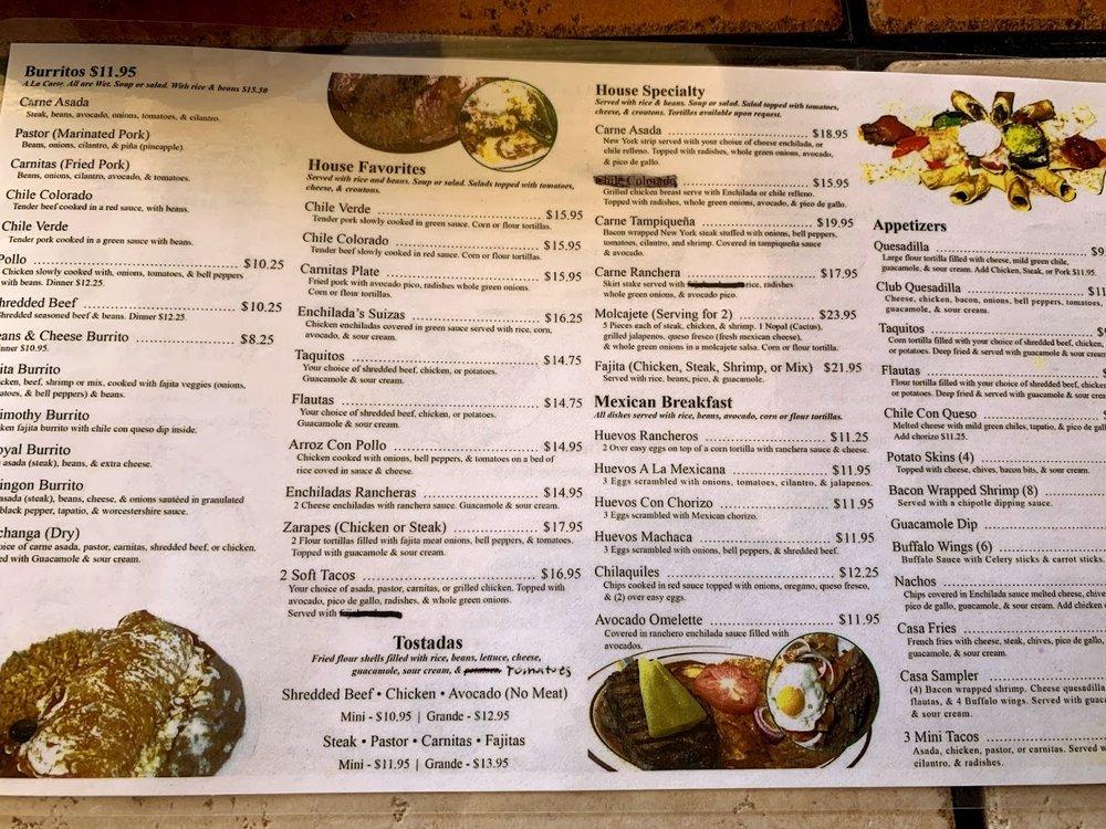 Menu at Casa Gutierrez restaurant, Leona Valley, Elizabeth Lake Rd