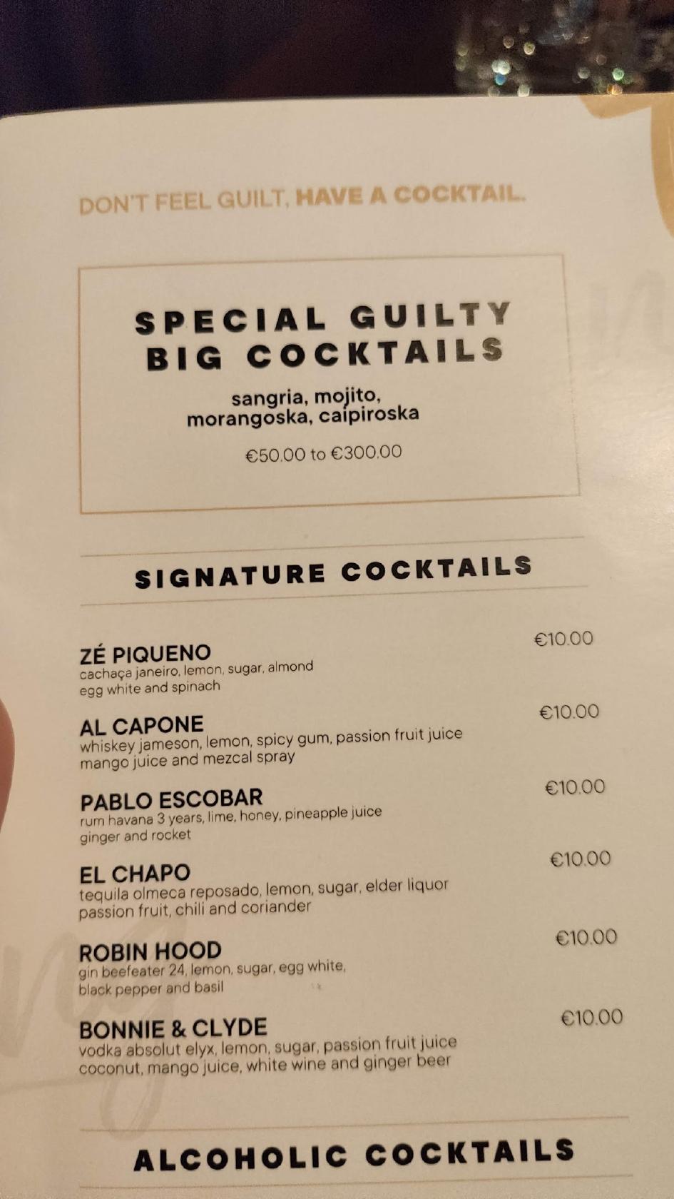 Menu em Guilty by Olivier, Porto restaurante, Porto