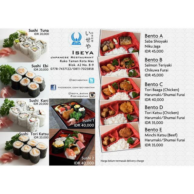 Menu at Iseya Batam restaurant, Batam