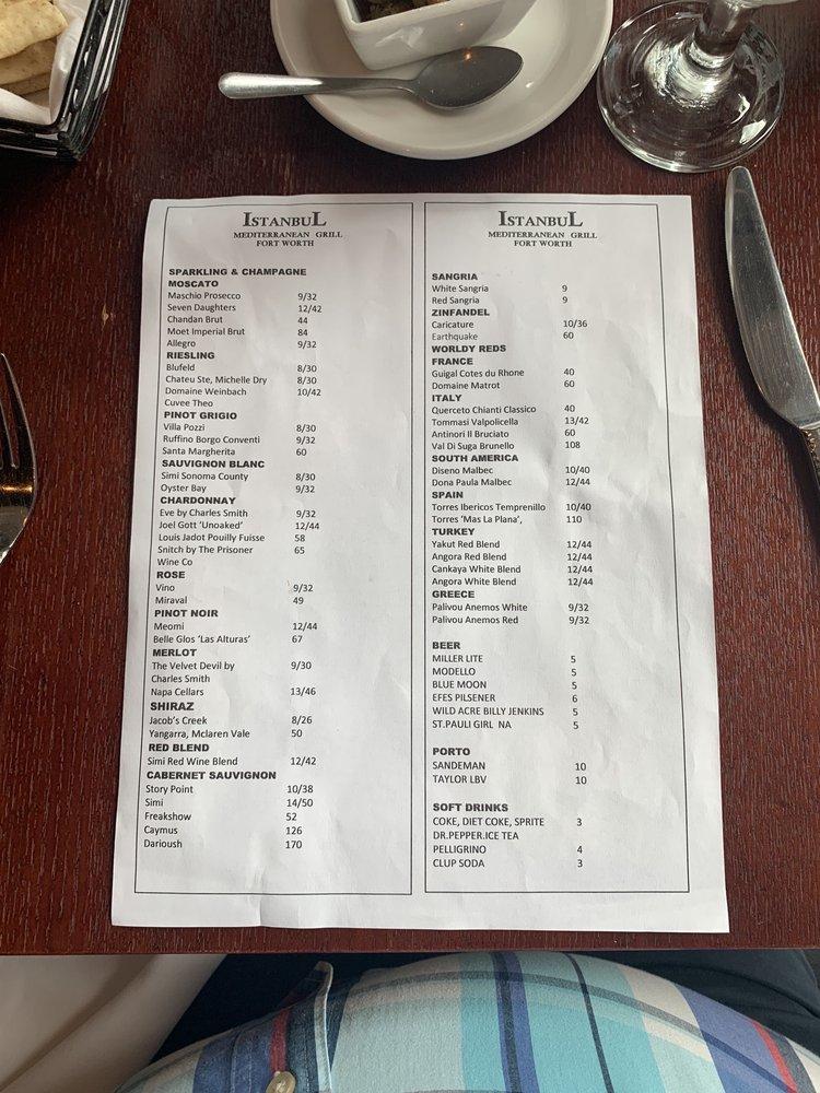 Menu at Istanbul grill & bar, Fort Worth