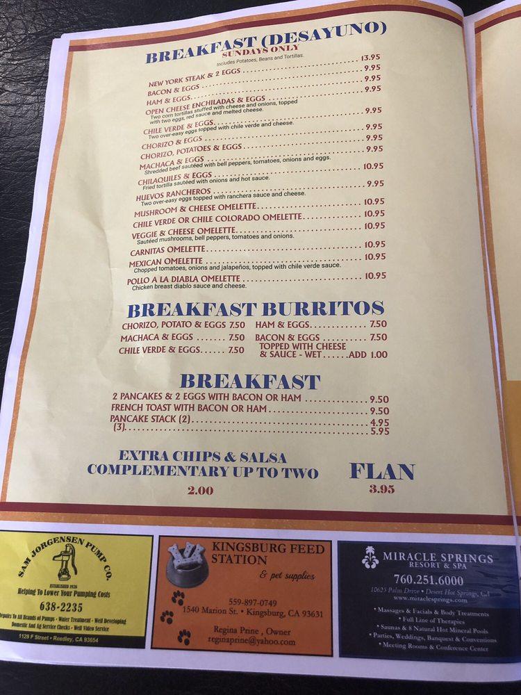 Menu at Los Pepes Authentic Mexican Food restaurant, Kingsburg