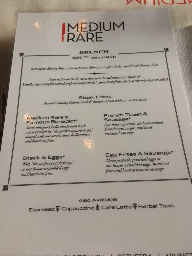Menu at Medium Rare steakhouse, Bethesda