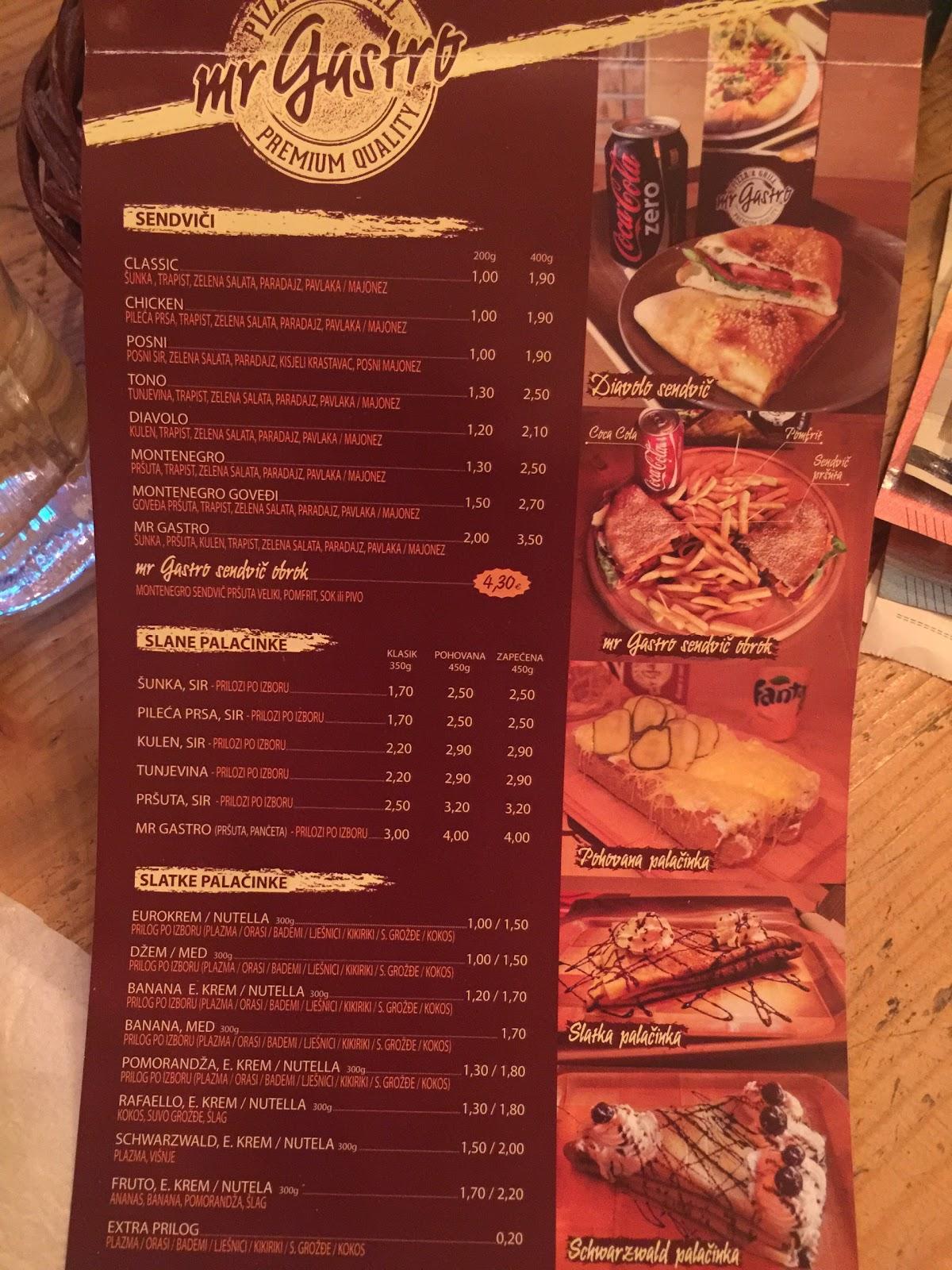 Speisekarte von Mr Gastro restaurant, Podgorica