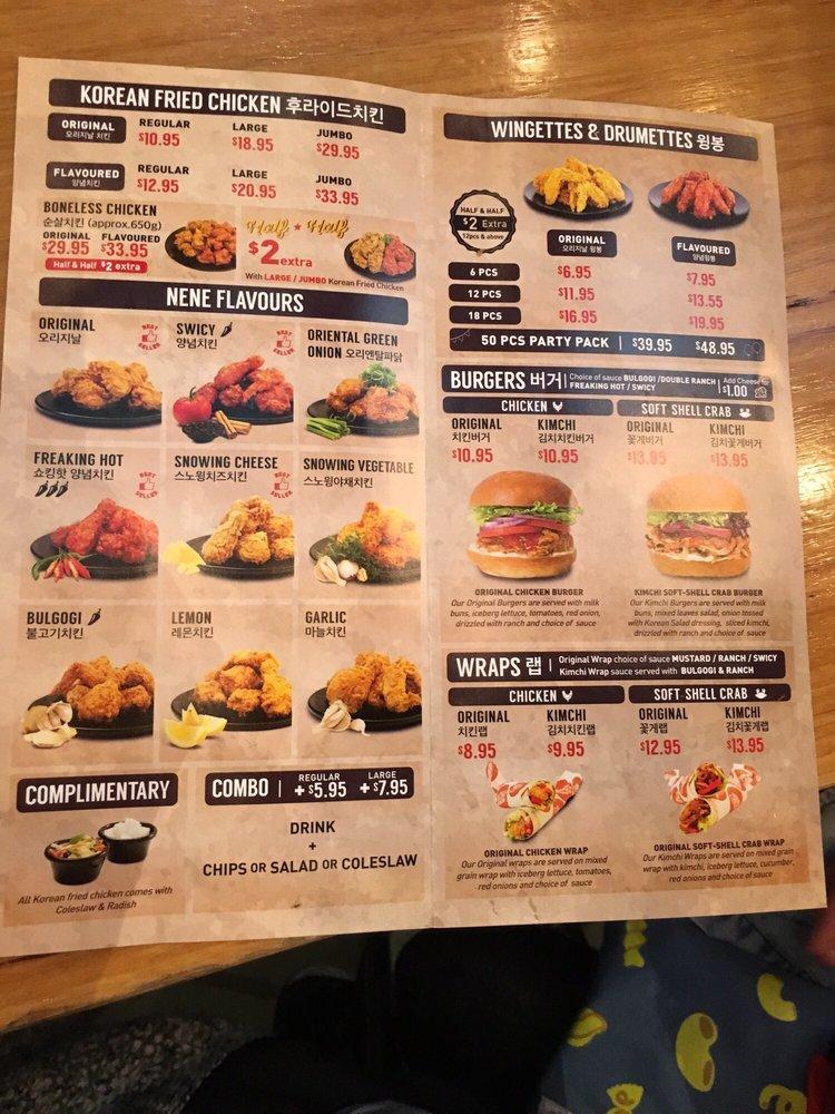 Menu at NeNe Chicken fast food, Melbourne, 2/410 Elizabeth St