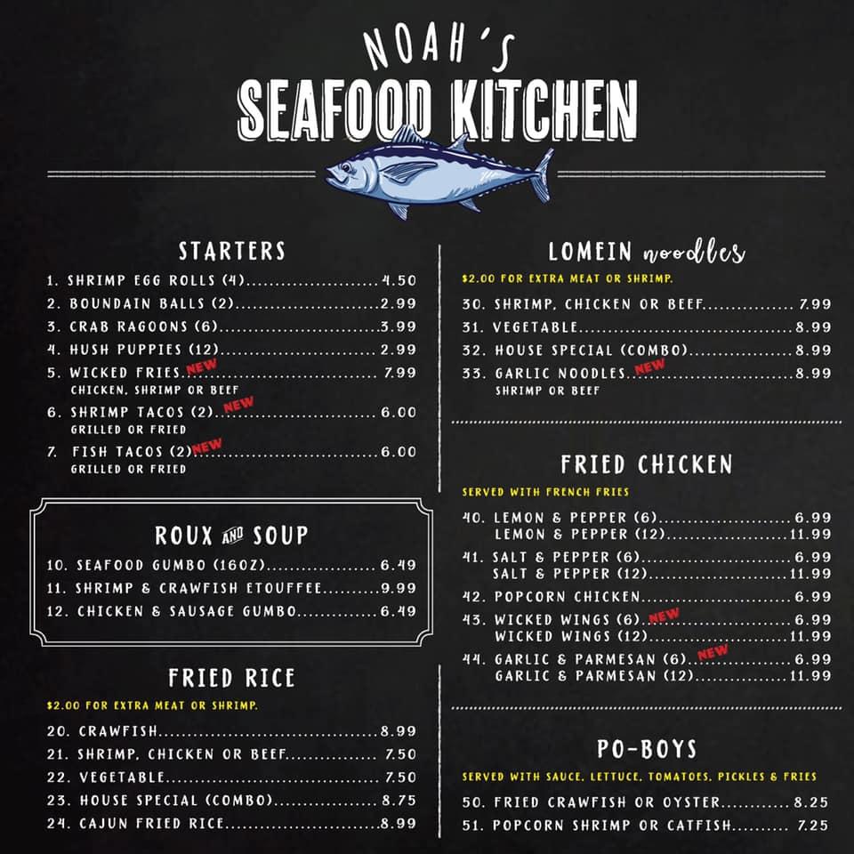 Carta del restaurante Noah's Seafood Kitchen, Vidor, 950 N Main St