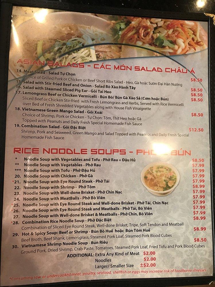 Menu at Phở Number One Restaurant, Mesa, 1955 W Baseline Rd #114