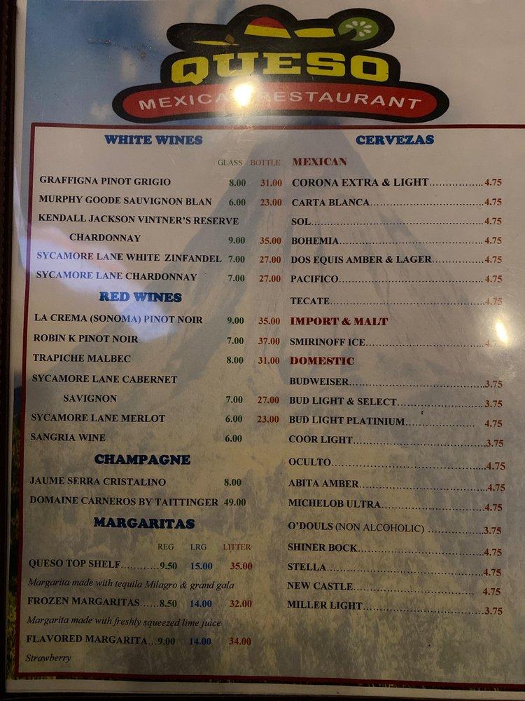 Menu at Queso Mexican Restaurant, Baton Rouge