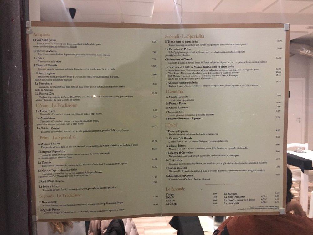 Menu da Stile Osteria ristorante, Roma