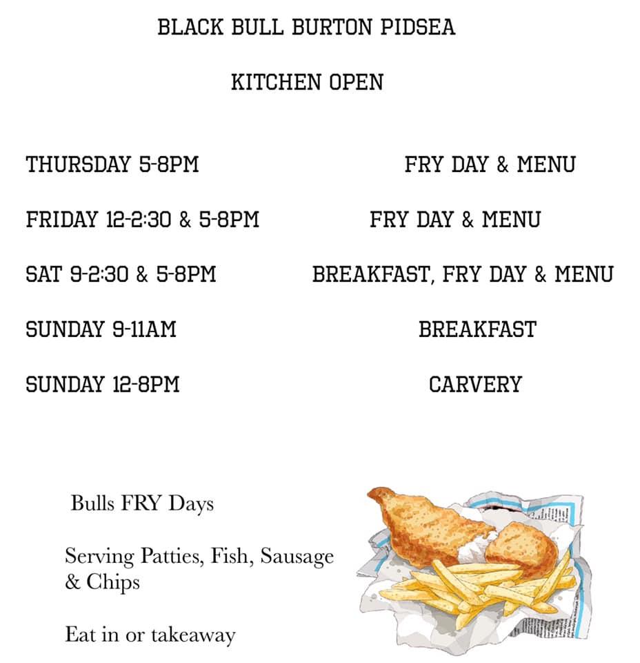 Menu at The Black Bull B&B restaurant, Burton Pidsea