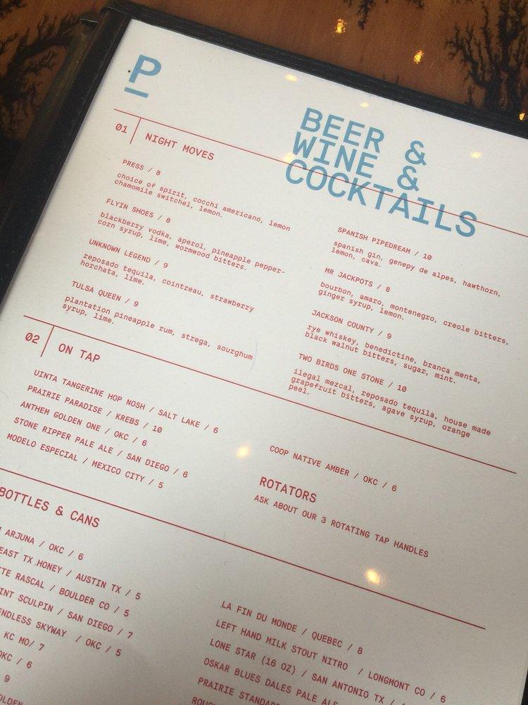 Menu at The Press pub & bar, Oklahoma City
