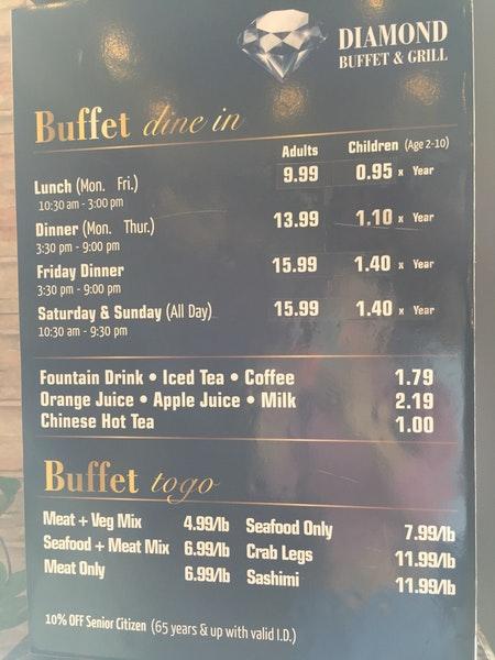 Menu at Diamond Buffet & Grill restaurant, Los Angeles