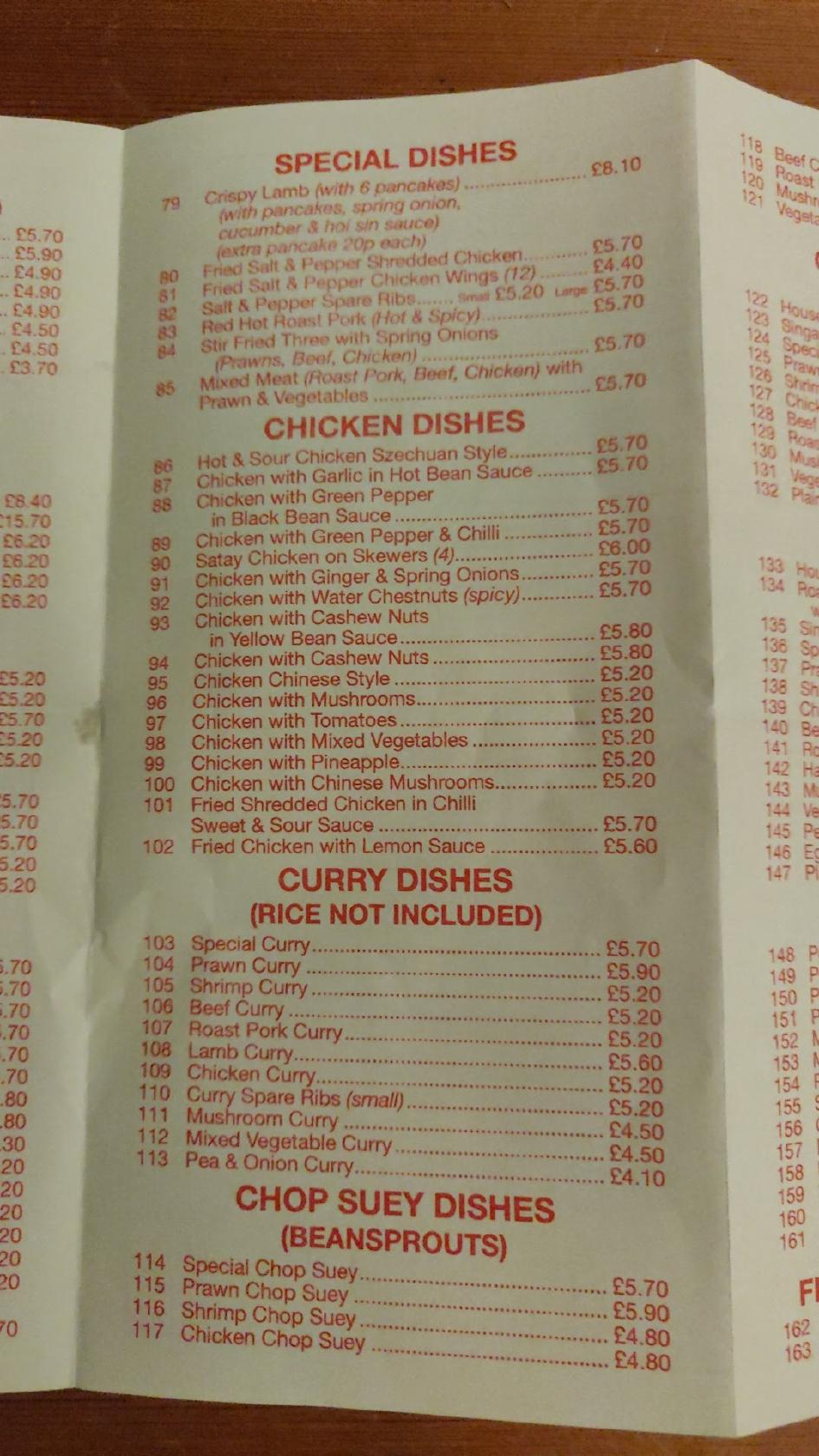 Menu at Hanwah Chinese Takeaway fast food, Maidenhead