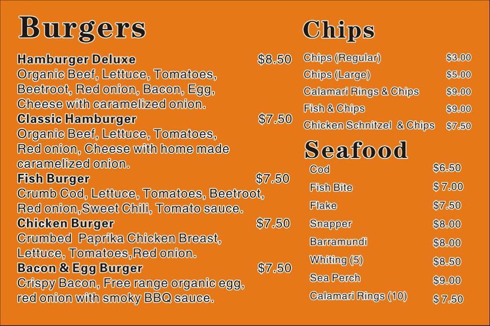 Menu at Happy Sailors Fish & Chips restaurant, Carrara