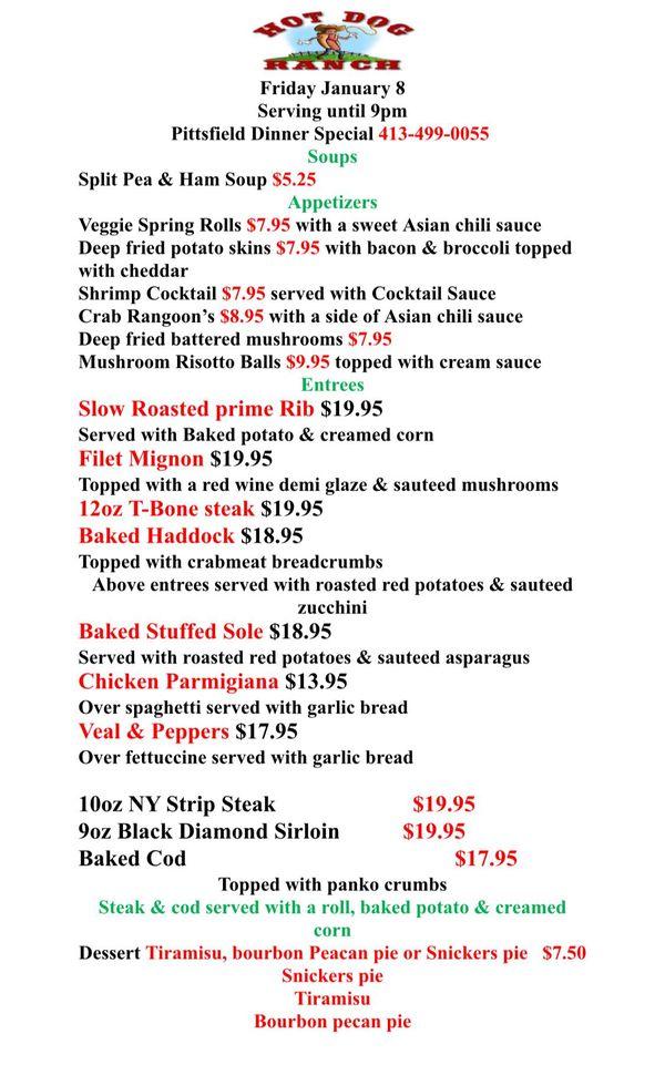 Menu at Hot Dog Ranch restaurant, Pittsfield, 114 W Housatonic St
