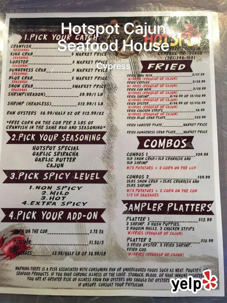 Menu at HotSpot Cajun Seafood House restaurant, Cypress