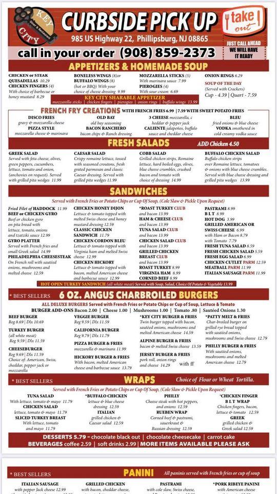 Carta del restaurante Key City Diner, Phillipsburg