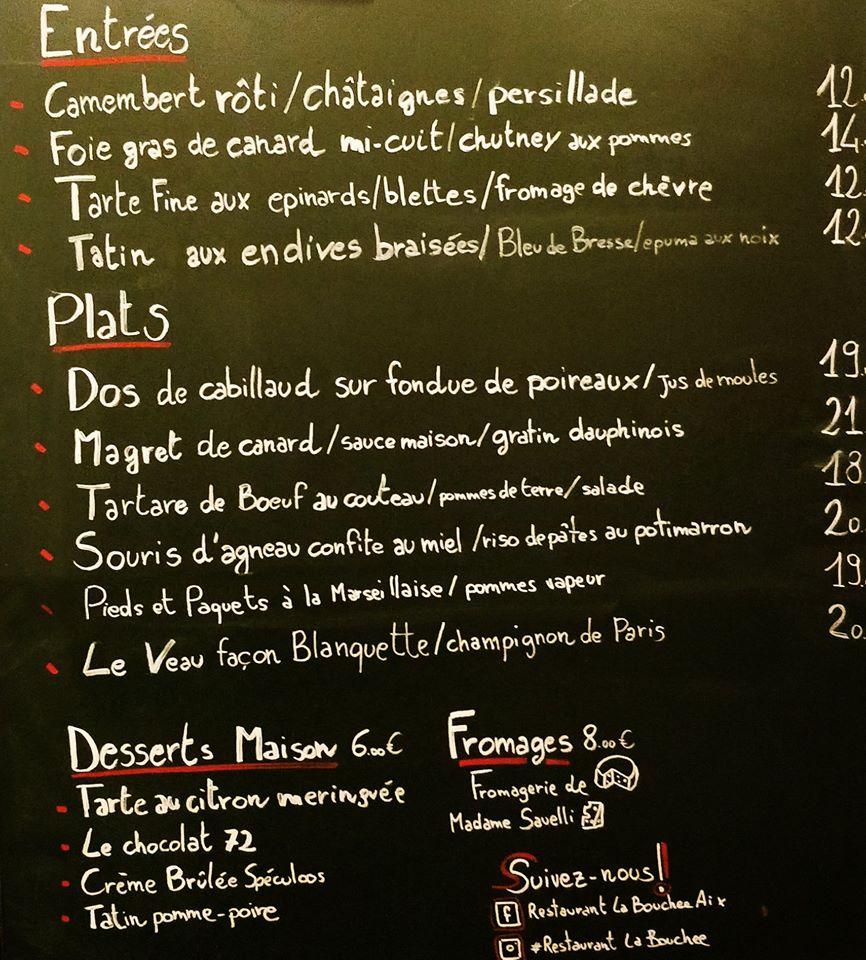 Menu at La Bouchée - Restaurant Aix-en-Provence, Aix-en-Provence